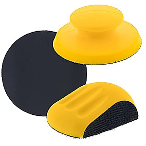 Dura-Gold Pro Series 5" Round & Mouse-Shaped Hand Sanding Block Pads for Hook & Loop and PSA 5" DA Sanding Discs - 2-Way Adapter Pad to Use PSA Sandpaper - Automotive Sand Polish Woodworking Furniture