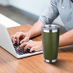 ATIKZHE 20oz Tumbler with Straw and Brush, Stainless Steel Vacuum Insulated tumbler, Double Wall Insulated Coffee Tumbler for Outdoor, Home, Travel,Office (Army Green,1pcs)