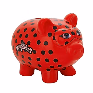 Miraculous Ladybug Piggy Bank for Girls – Kids’ Ceramic Coin Bank, Red