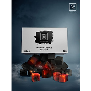 Hookah Coals Coconut Hookah Charcoal – 200 Count & 3 KG (6.6 lbs) – Value Pack Premium Quality 25mm (1x1x1 in) – 100% Natural Coconut Coals for Hookah Cubes – NOT Quick Light Charcoal Coco