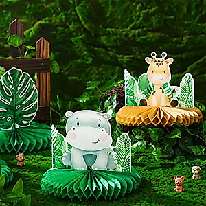 9 Pcs Baby Jungle Animals Honeycomb Centerpieces Sage Green Baby Shower Decorations Jungle Themed Birthday Party Supplies for Boys Kids Baby Shower Nursery Wild Party Supplies