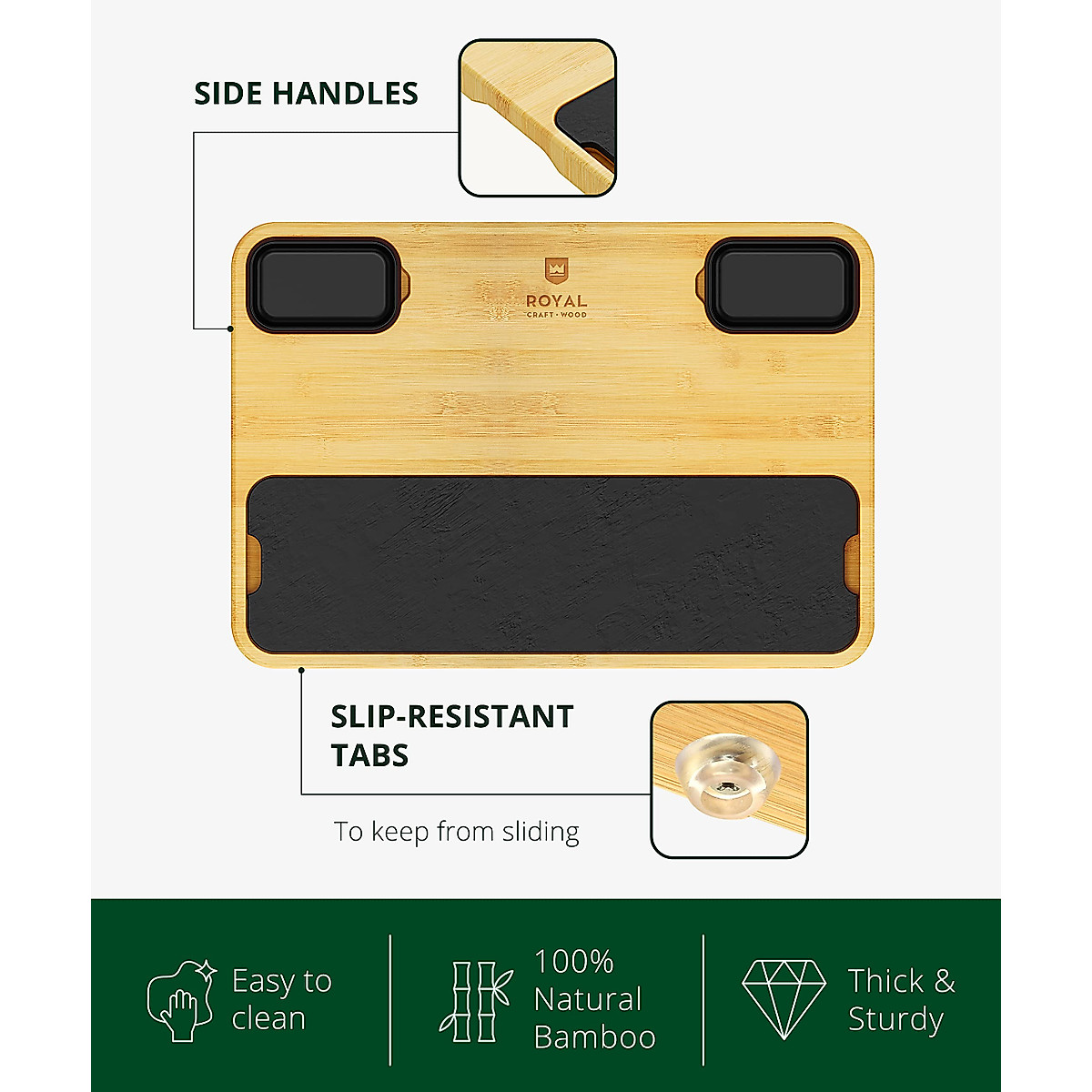 ROYAL CRAFT WOOD Extra Large Bamboo Cheese Board and Knife Set - With Slate Plate and Sauce Bowls