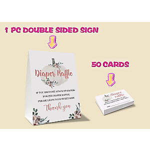 Yuansail Diaper Raffle Tickets For Baby Shower, Floral Pumpkin Themed Cards, Party Favors For Baby Showers Game Cards, 1 Sign & 50 Cards Per Pack – (bb004-niaobu)