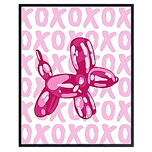 Balloon Dog Wall Art & Decor - Aesthetic Room Decor - Preppy Room Decor - Bedroom Decor for Women - Pink Minimalist Modern Wall Art Poster - Girls Teen Room Decor - Dorm Room Decor UNFRAMED 8x10
