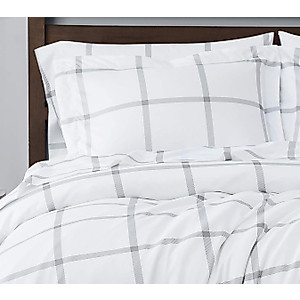 Truly Soft Everyday King 3-Piece Microfiber Duvet Cover + Sham Set - Printed Windowpane Collection - White/Grey