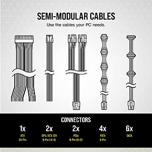 CORSAIR CX750M 80 PLUS Bronze Semi-Modular Low-Noise ATX 750 Watt Power Supply - NA - Black