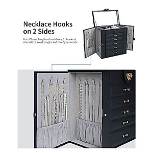 V-LAFUY Large Jewelry Organizer Box Black Jewelry Box, Large Jewelry Organizers Jewelry Boxes for Women to Storage Earrings Rings Necklaces Bracelets, Best Gift for Valentine's Day, Black