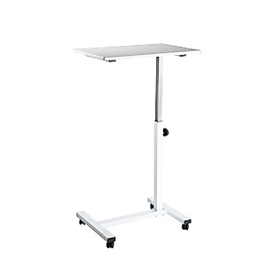 Seville Classics Solid-Top Height Adjustable Mobile Laptop Computer Desk Cart Ergonomic Home Office Stand Rolling Table, Overbed (23.6"), White