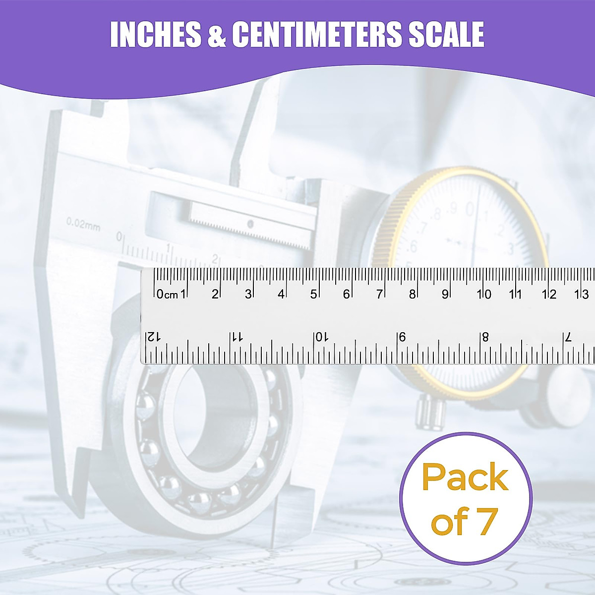 FeFu 7 Pack Clear Plastic 12 Inch Ruler, Dual Scale Inches and Centimeters, Injection Molded