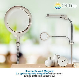 OttLite 18w EasyView Standing Floor Lamp with Optical Grade 3X Magnifier Attachment Arm & Flexible Neck - Wide Wing Shade with Modern Design for Crafting, Work, Office, Dorm Room, Sewing & Reading