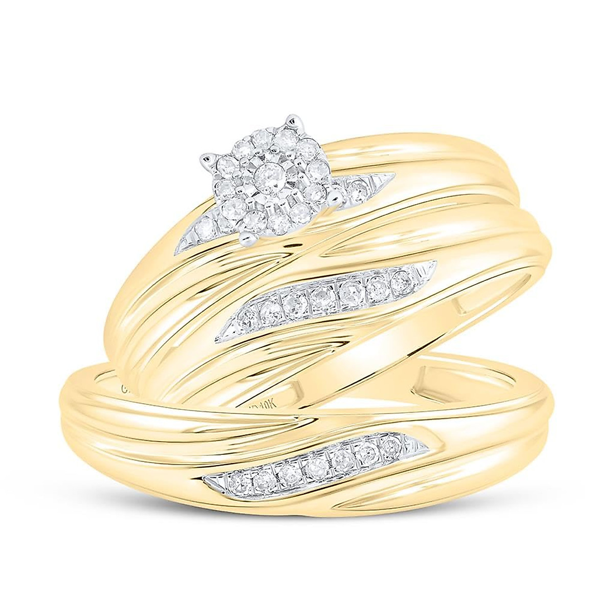 Jewels By Lux 10k Yellow Gold Diamond His & Hers Matching Trio Wedding Engagement Bridal Ring Set 1/5 Cttw Ring Size 11