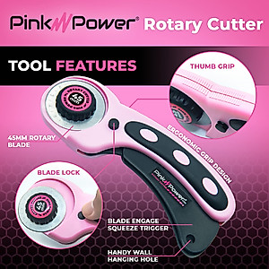 Pink Power Electric Fabric Scissors for Crafts, Sewing, Cardboard, Carpet & Scrapbooking - Heavy Duty Cutting Tool, Automatic Cordless Electric Scissors Fabric Cutter & Rotary Cutter Set (Aqua Splash)