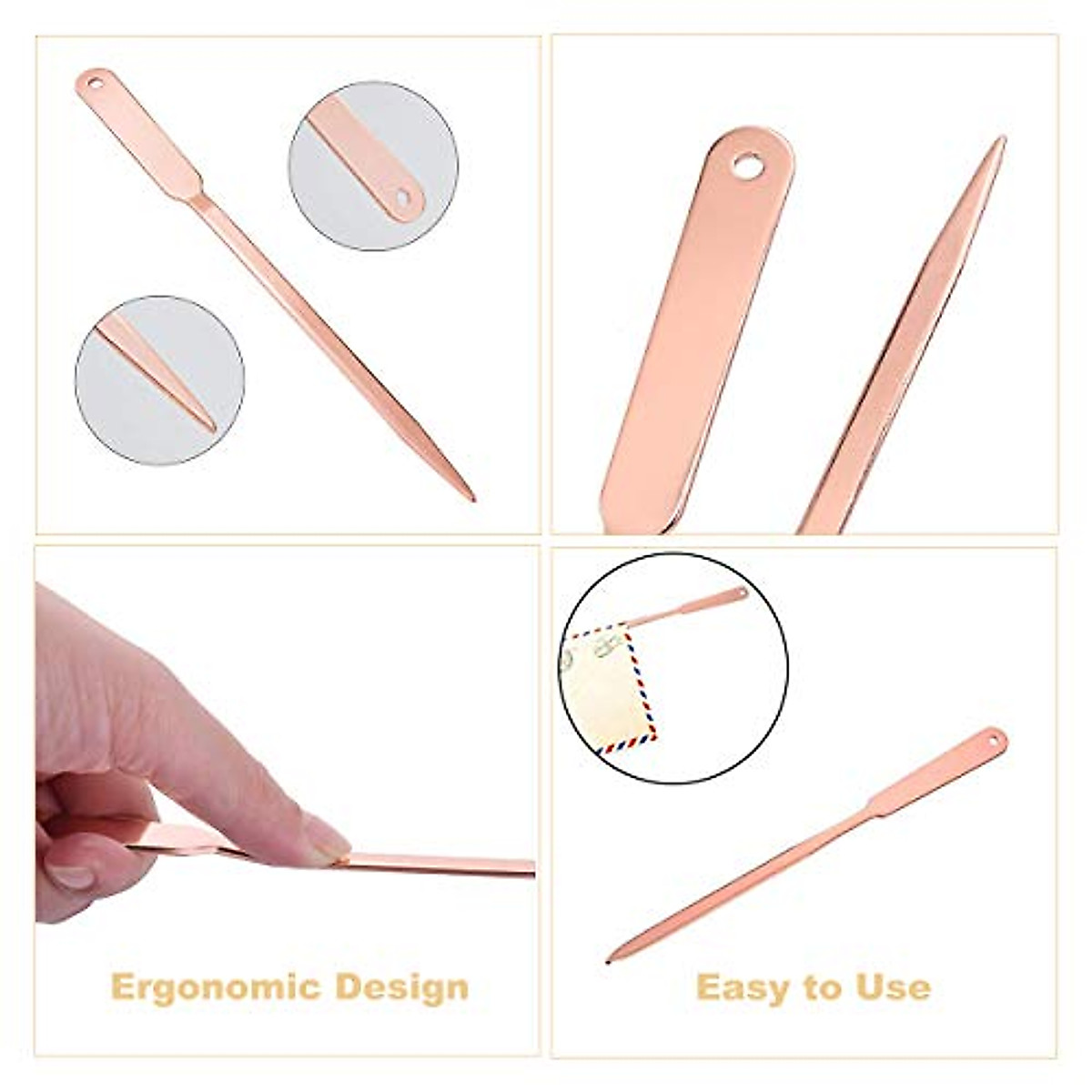 Rose Gold Desk Accessories Set - Scissors, Staple Remover and 2 Letter Openers, Luxury Rose Gold Office Supplies & Desk Decorations