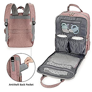 MOMIGO Baby Diaper Backpack - Large Capacity Water-Resistant Nappy Bag with Stroller Straps & Pacifier Case, Unisex and Stylish Travel Backpack&Outdoor Bag (Pink)