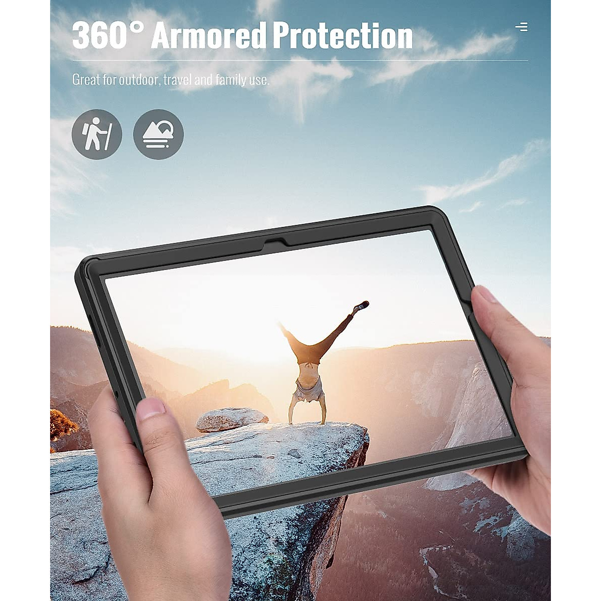 MoKo Case Fits Samsung Galaxy Tab A8 10.5 Inch 2022 (SM-X200/SM-X205/SM-X207), Shockproof Full Body Rugged Stand Back Cover Built-in Screen Protector Fit Galaxy Tab A8 10.5" 2022 Tablet, Black