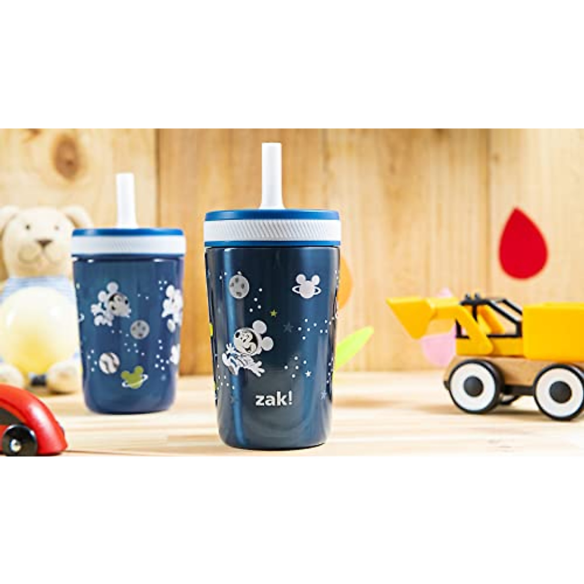 Zak Designs Disney Mickey Mouse Kelso Tumbler Set, Leak-Proof Screw-On Lid with Straw, Bundle for Kids Includes Plastic and Stainless Steel Cups with Bonus Sipper (3pc Set, Non-BPA)15 fl oz.