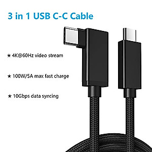 USB C Video Cable Right Angle 10ft, 4K UHD with Audio Support 100W PD Fast Charge and Data Syncing at Gen2 10Gbps High Speed Compatible for USB C iPad Pro, MacBook Pro, iMac, Surface Pro and More