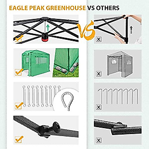 EAGLE PEAK 8x6 Portable Walk-in Greenhouse Instant Pop-up Indoor Outdoor Plant Gardening Green House Canopy, Front and Rear Roll-Up Zipper Entry Doors and 2 Large Roll-Up Side Windows, Green