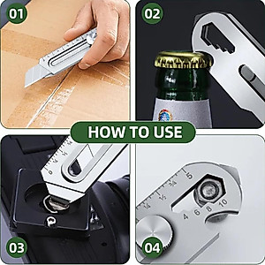 Generic 10-In-1 Mutipurpose Utility Knife, Heave Duty Full Stainless Steel Retractable Box Cutter with 5PCS replaceable Blades, Multi-functional Extended Razor Knife for Office, Home (Silver)
