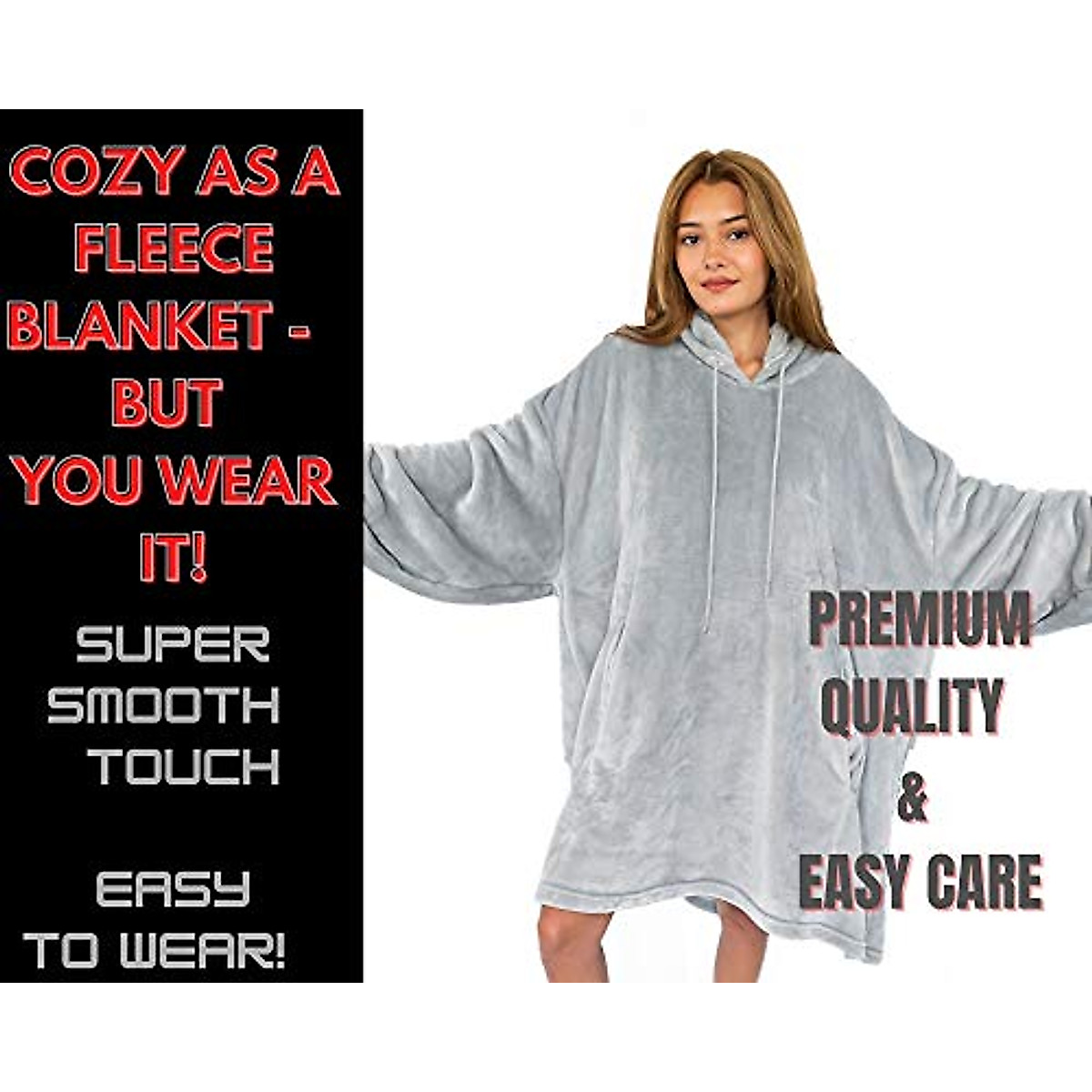 emmandsophie Blanket Sweatshirt - Cozy Blanket Hoodie - Oversized Wearable Blanket - 2 Front Pockets - Machine Washable - Adults, Women, Men,Teens (Grey)