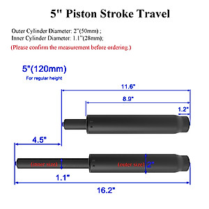 AAGUT 5'' Stroke Office Chair Gas Lift Cylinder Replacement,Pneumatic Shock Heavy Duty (450 lbs) Office Chair Parts & Universal Size, Class 4 Hydraulic Piston, Black