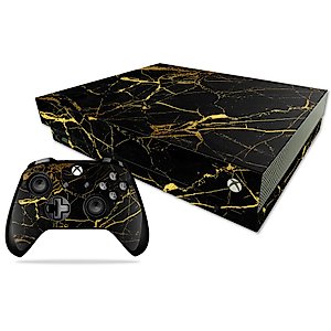 MightySkins Skin Compatible with Microsoft Xbox One X - Black Gold Marble | Protective, Durable, and Unique Vinyl Decal wrap Cover | Easy to Apply, Remove, and Change Styles | Made in The USA