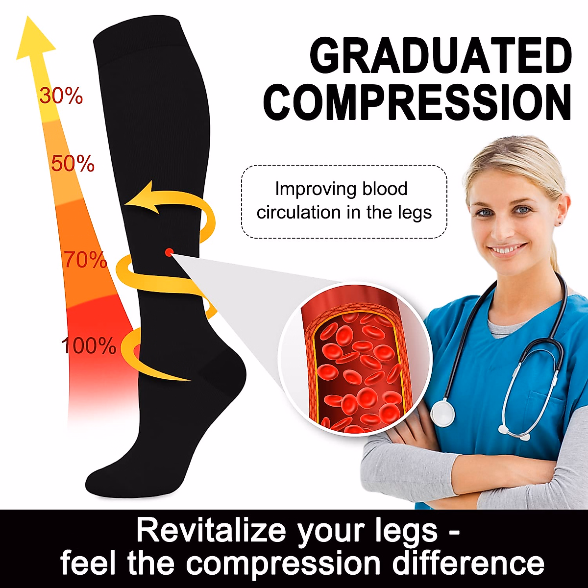 Aoliks Black Compression Socks for Women & Men 15-20 mmHg - Best Support for Nurses,Running,Hiking(S/M)