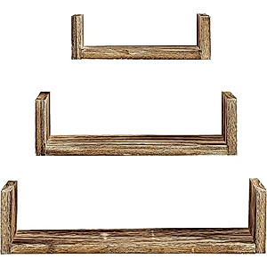 Halter Solid Wood Shelves, Floating Wood Shelves for Bathroom, Bedroom, Living Room, and Kitchen, Wooden Office Shelves, Rustic Floating Shelves Wall Storage, Floating Wall Shelf, Natural, Set of 3