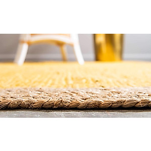 Unique Loom Braided Jute Collection Classic Quality Made Natural Hand Woven with Solid Color Detail, Area Rug, Rectangular 4' 0" x 6' 0"