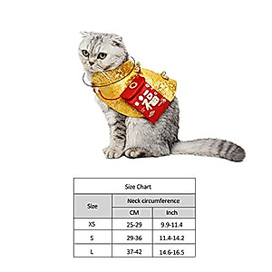 BESUFY Autumn Winter Kitten Cloak New Year Style Acrylic Tang Suit Pet Warm Clothes,New Year Christmas Cotton Vest for Medium Large Dogs Chinese Tang Style Yellow XS
