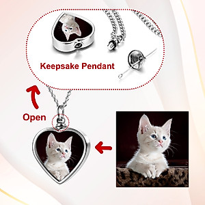 AllerPierce Personalized Photo Cremation Urn Necklace for Ashes Custom Picture Heart Locket Necklace Keepsake Cremation Jewelry Memorial Gift Ashes Necklaces for Women Men Pets