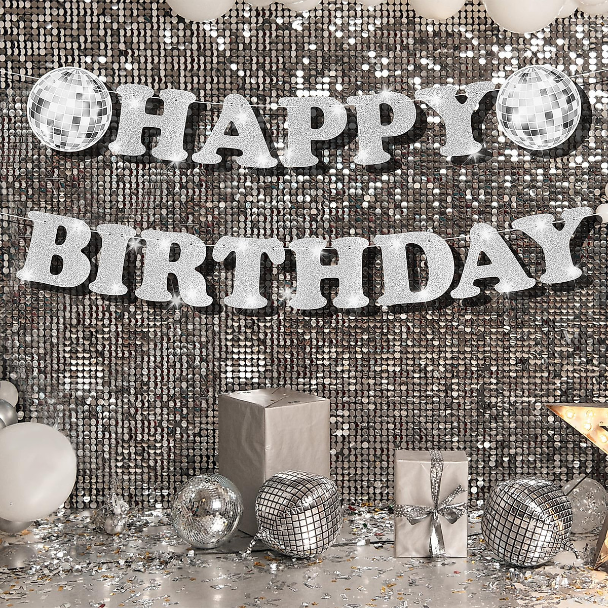 Disco Ball Happy Birthday Banner, Disco Birthday Party Decorations Small Happy Birthday Banner Birthday Party Supplies for 70s 80s Hippie Baby Shower