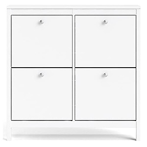 Pemberly Row Modern-Traditional Style 4 Drawer Shoe Cabinet, 16-Pair Shoe Rack Storage Organizer in White