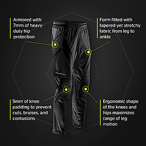 Storelli ExoShield Goalkeeper Pants | Full-Length Padded Soccer Pants | Premium Hip and Knee Protection (Small, Standard, Black)