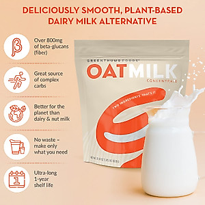 Green Thumb Foods Oat Milk Powder - Makes 1.87 gallons, Plant Based, Gluten Free, Non Dairy, Vegan, Non GMO, Shelf Stable, Unsweetened, Made In The USA