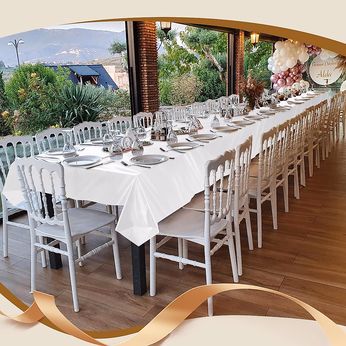 Goodluck 54 Inch X 300 Feet Plastic Table Cloths with Cutter Box, Disposable Table Cloths for Parties, Tablecloth Plastic for Party, Banquet, Wedding, Birthday, Anniversary Decorations, White