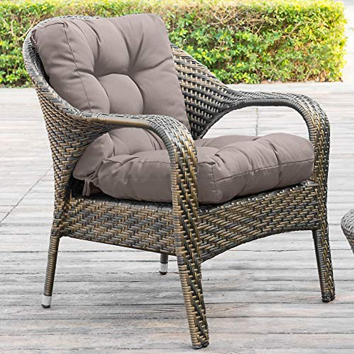 QILLOWAY Outdoor Seat/Back Chair Cushion Tufted Pillow, Spring/Summer Seasonal All Weather Replacement Cushions. (TAN/Grey)