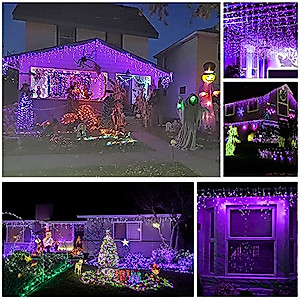 LED Icicle Christmas Lights Outdoor/Indoor 32.8ft 8 Modes Fairy Lights 60 Drops with 300 LED Perfect Ratio, Dripping Eaves Curtain Lights, for Xmas Garden Wedding Patio Party Decorations, Purple