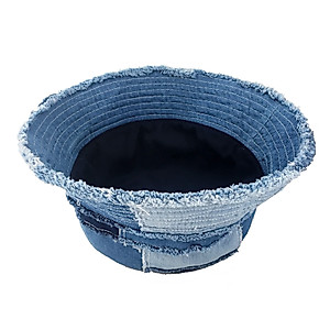 GuanGu Ripped Denim Bucket Hats for Women Washed Packable Summer Beach Sun Hats Mens Bucket Hat for Travel(Classic Denim L/XL)