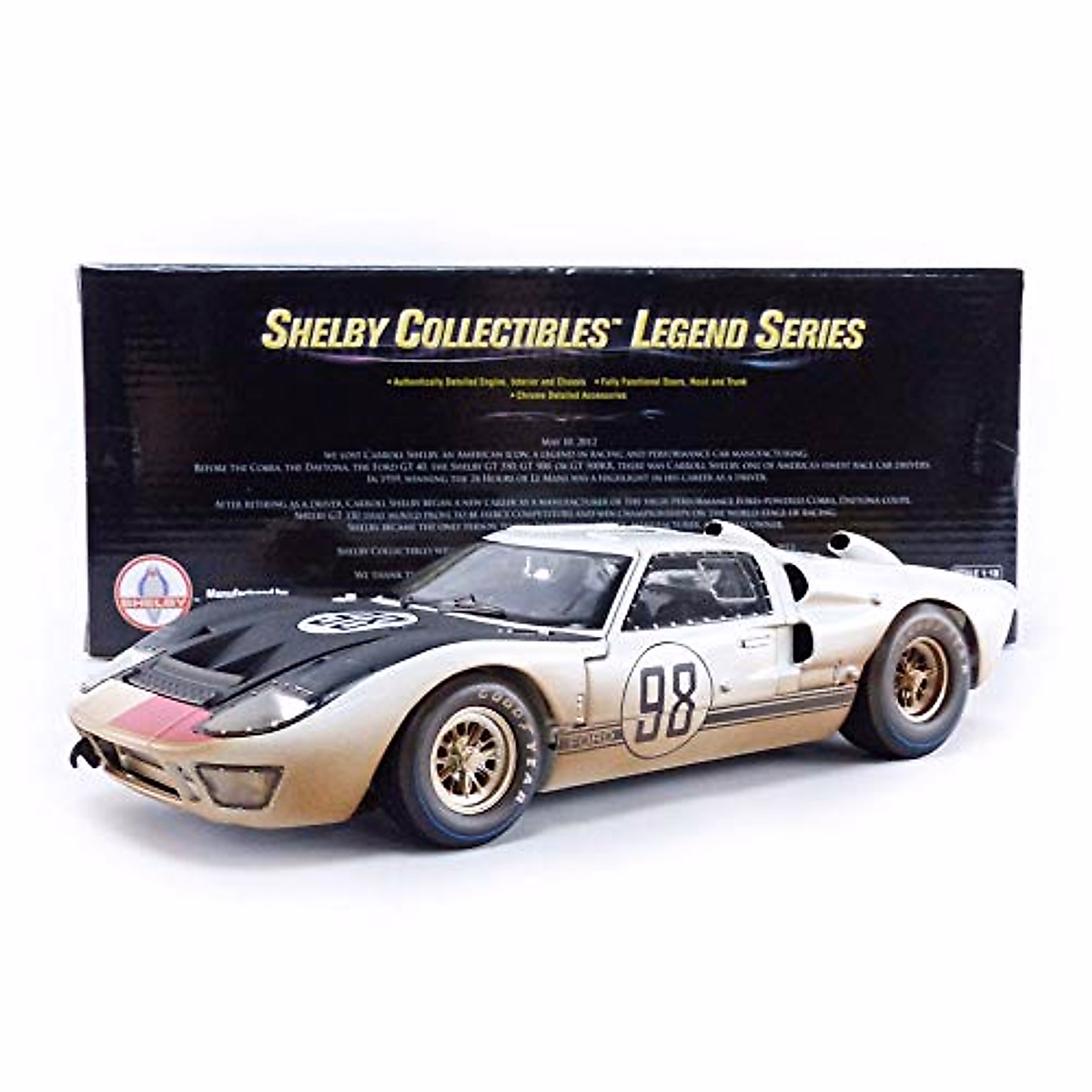 1966 Ford GT-40 MK II #98 White with Black Hood After Race (Dirty Version) 1/18 Diecast Model Car by Shelby Collectibles SC432