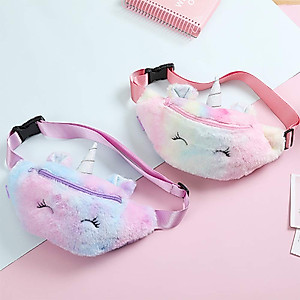 Girls Fanny Pack, Kids Unicorn Waist Bag, Crossbody Belt Bag, Cute Kids Travel Waist Bag (Plush - 1# Purple)