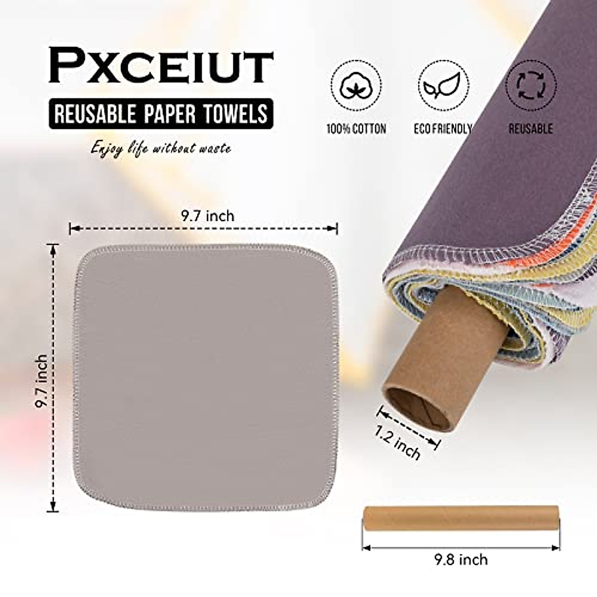 Reusable Paper Towels Washable Roll - Packs of 48 Kitchen Paperless Paper Towels - 10" x 10" Cotton Cloth Paper Towels, Super Soft, Absorbent, Zero Waste Alternative Napkins