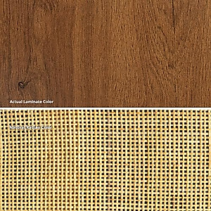 Atlantic Loft & Luv Remy Boho Mid-Century Bar Cabinet with Natural Rattan Panels with Storage, Walnut Finish