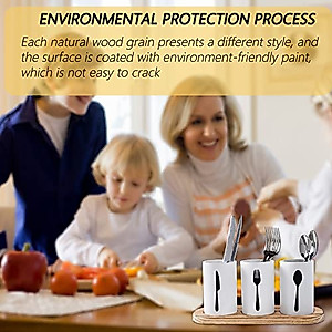 Silverware Organiser - Set of 3 (with wooden tray) Tabletop wooden silverware holder utensil holder for forks spoons knives party kitchen holder silverwareliving room Restaurant(white white white)