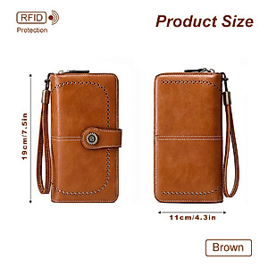 Chihutown Large Capacity RFID Blocking Leather Wallets, Women's Luxury Clutch, Credit Card Organizer with Wristlet