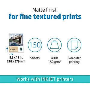 HP Enhanced Business Paper, Matte, 8.5x11 in, 40 lb, 150 sheets, works with inkjet and PageWide printers (9ZE20A)
