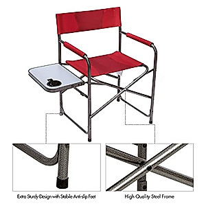 PORTAL Portable Compact Steel Frame Director’s Side Table Lightweight Oversized Chair for Outdoor Camp Fishing Picnic Lawn, Support 225lbs, Red