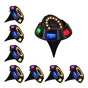 Solar Ground Lights 8 Pack, Solar Garden Lights Outdoor Waterproof, 22 LED Bright Multicolor in-Ground Lights, Solar Disk Landscape Lighting for Pathway Lawn Patio Yard Deck Walkway, Warm Light