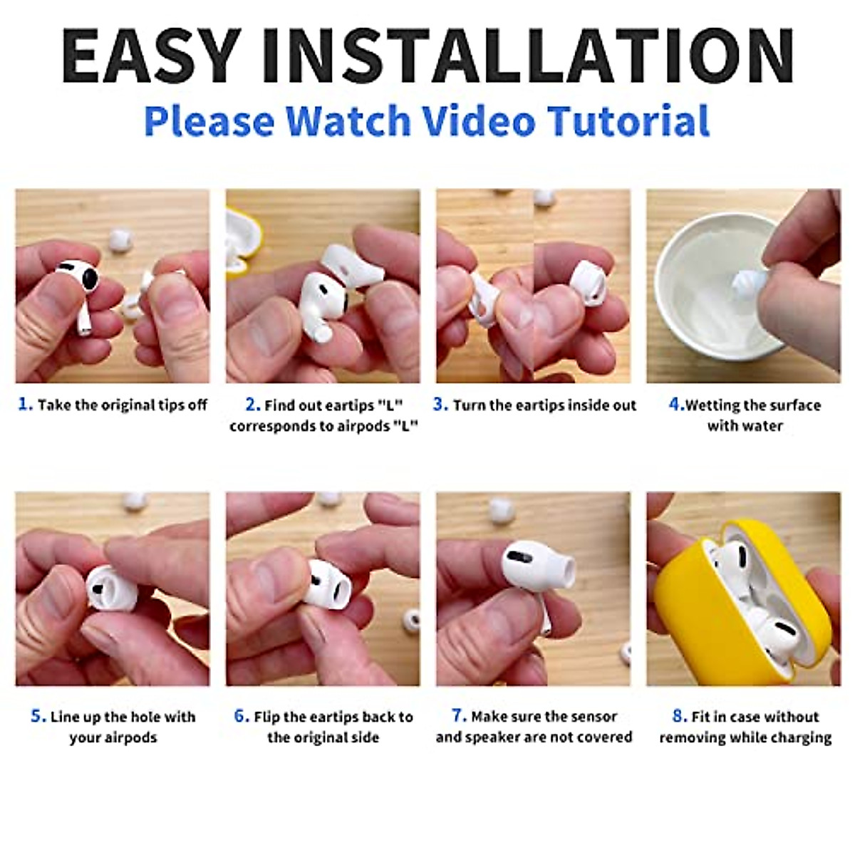 [Fit in Charging case] Replacement Ear Tips for airpods pro, Anti Allergic Silicone, Reduce Ear Pain,Noise canceling,Anti Scratches,Installation Guide (S/M/L)