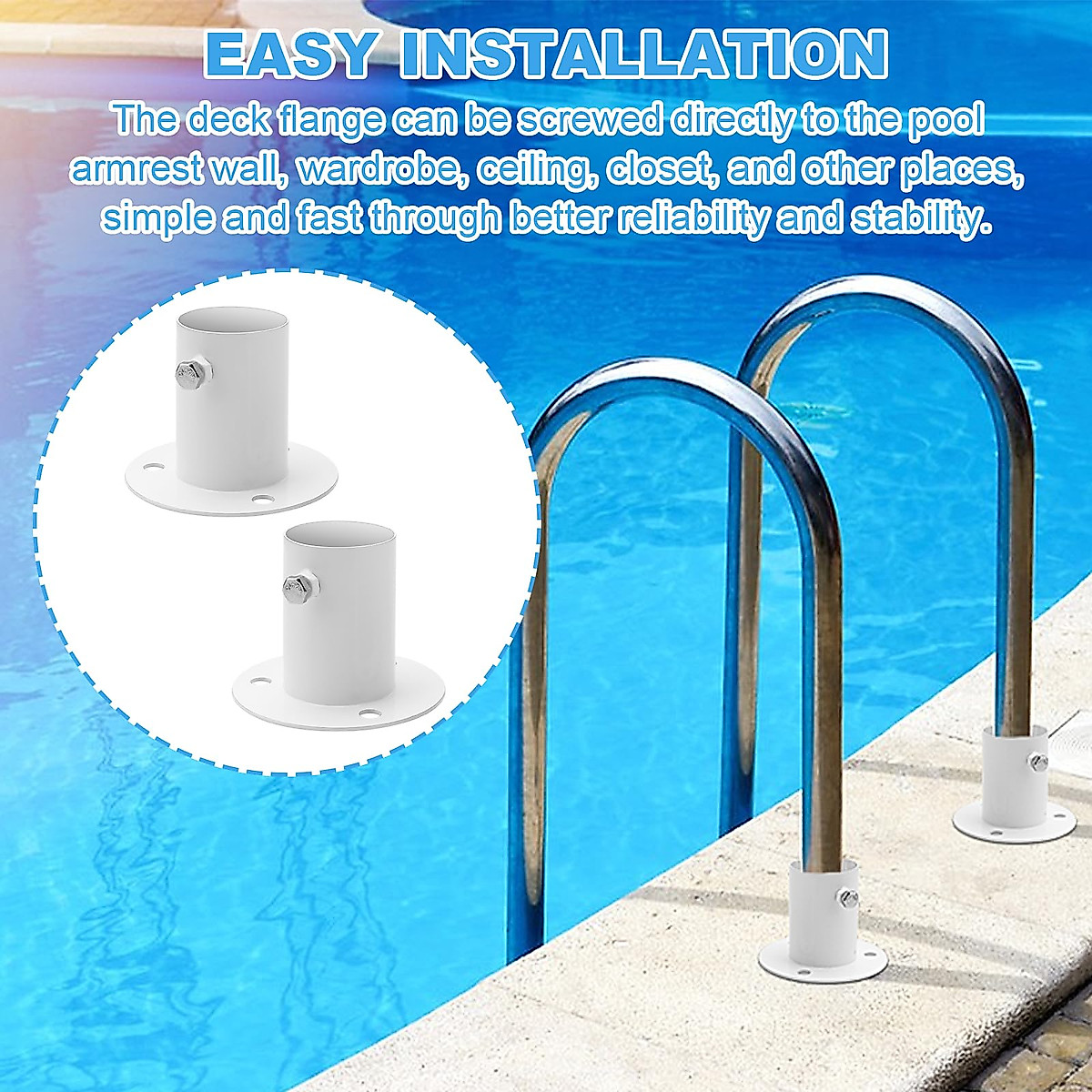 Pool ladder brackets Stainless Steel Deck Flanges, for above Ground Pool Ladder 1.5" also for Handrails Closet Rod Flange (2 pcs)